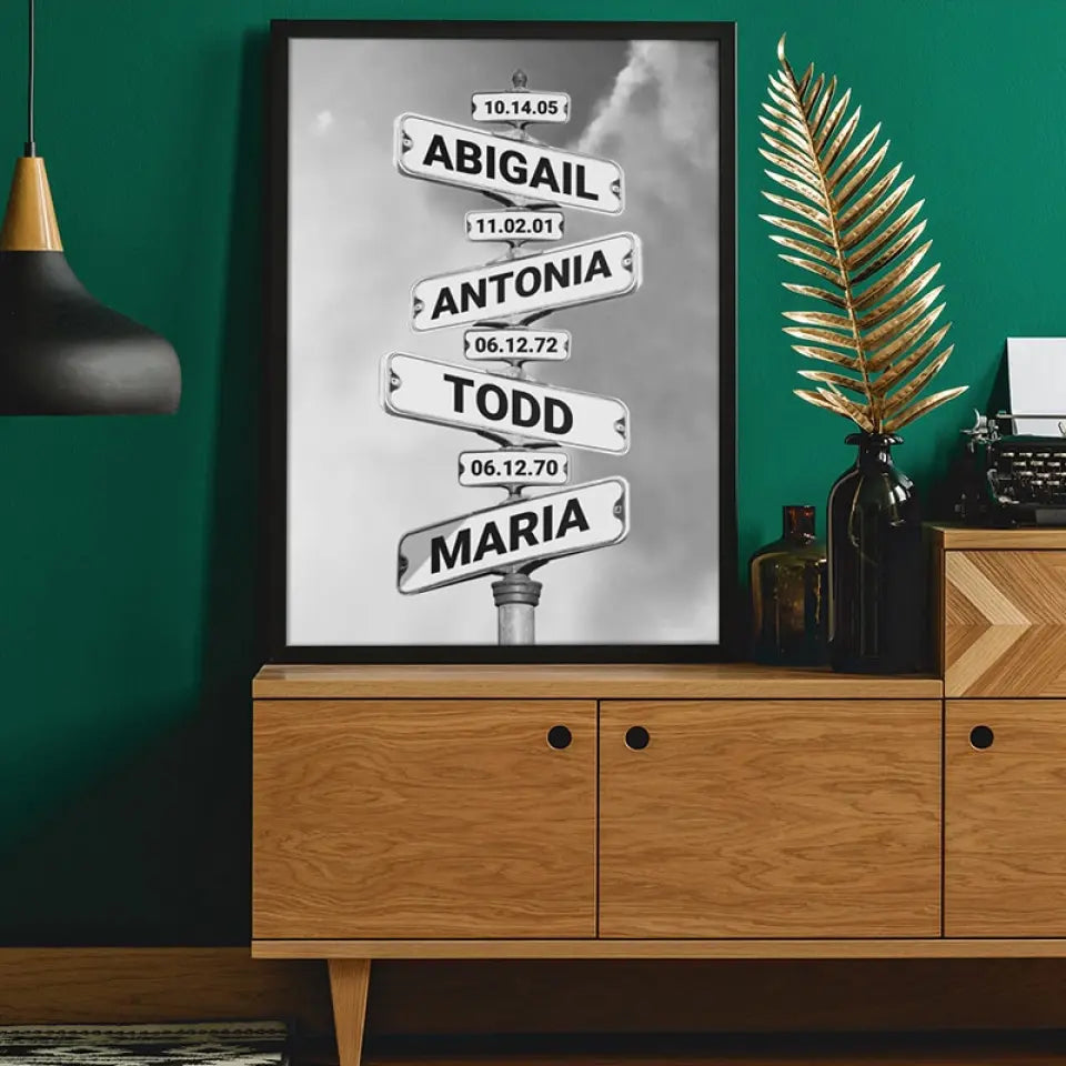 Personalized Family Names Date Of Birth Vintage Street Sign Frame Canv ...
