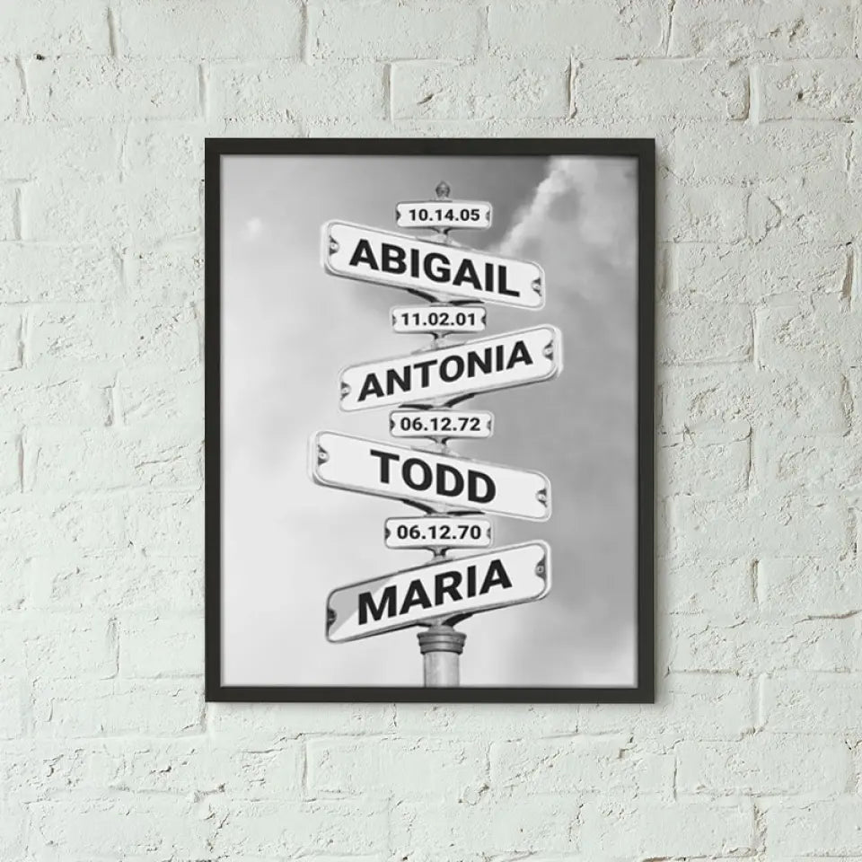 Personalized Family Names Date Of Birth Vintage Street Sign Frame Canv ...