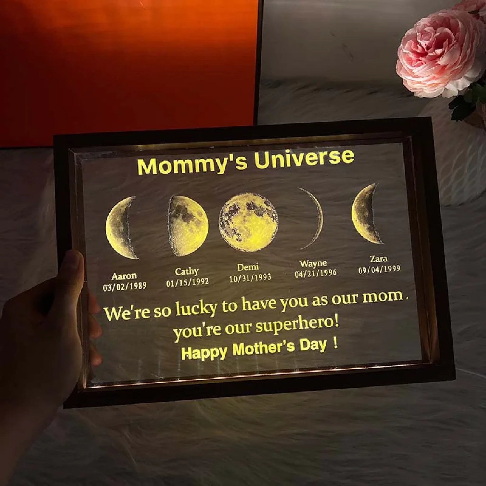 Mom's Sky - Led Light Frame Personalized Moon Phase – Heart Melting
