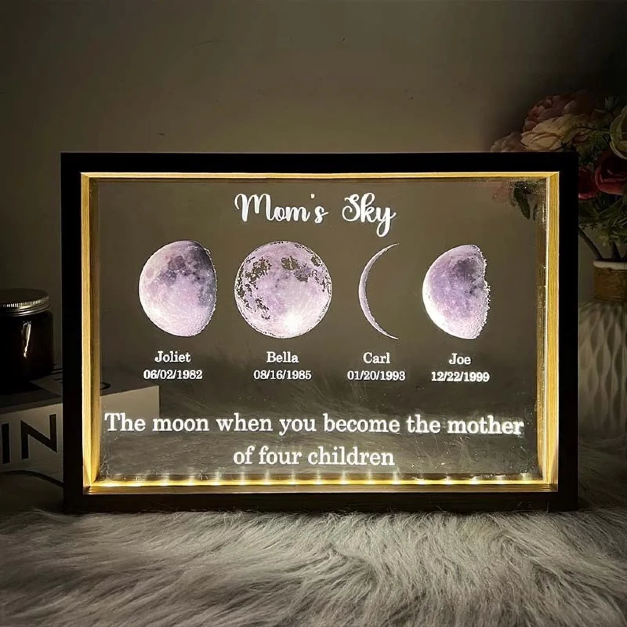 Mom's Sky - Led Light Frame Personalized Moon Phase – Heart Melting