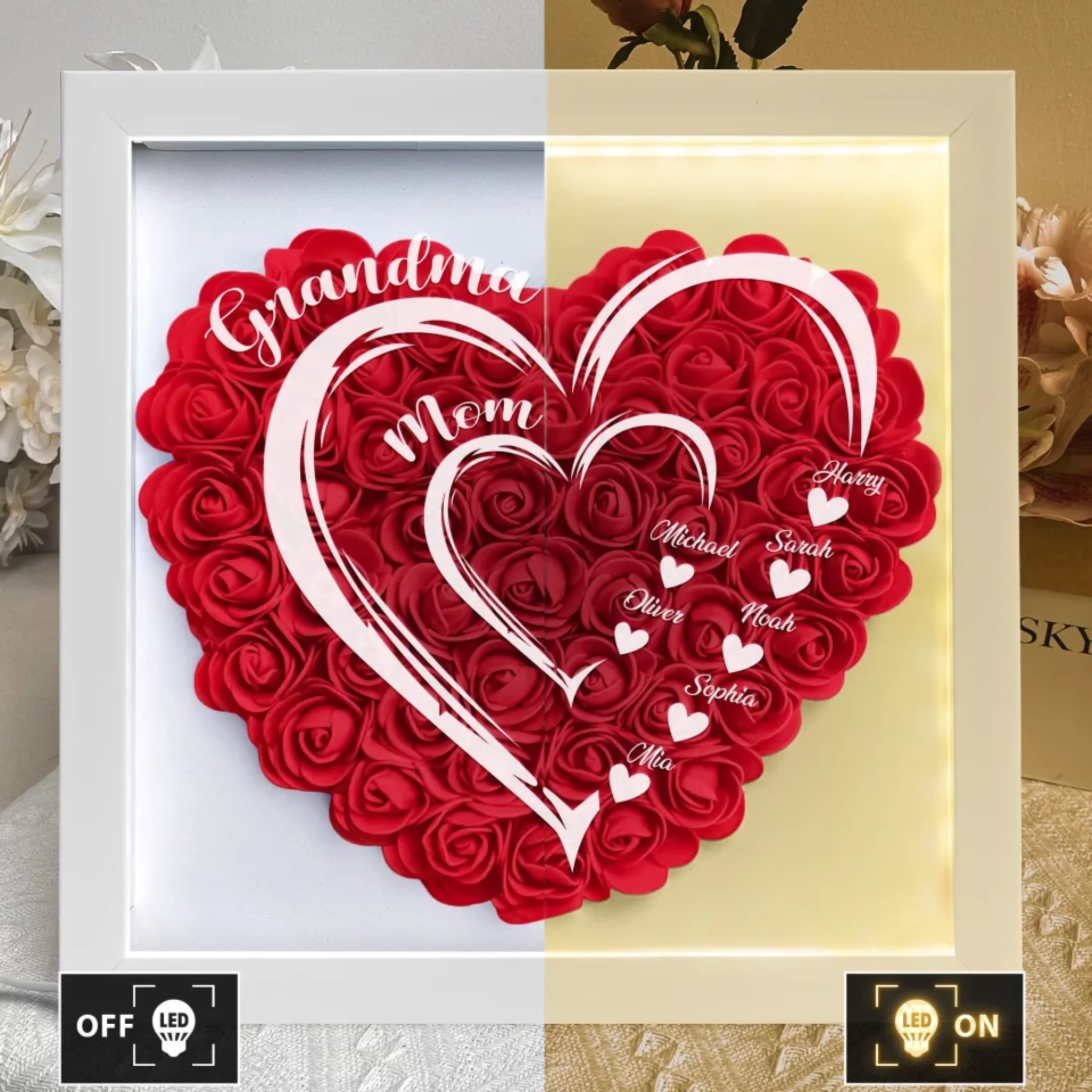 Mom Grandma Hearts Custom Kids' Names - Personalized Flower Shadow Box ...