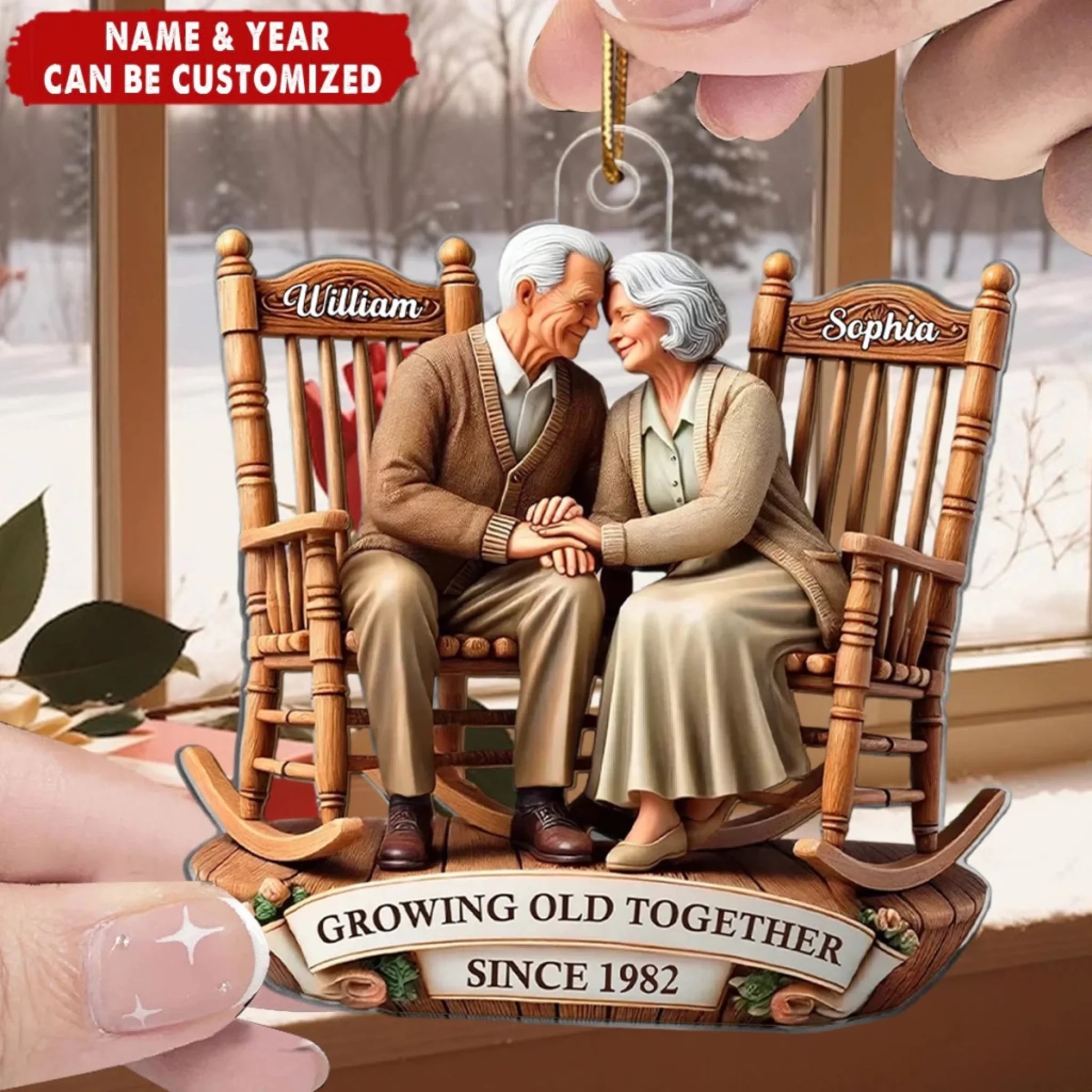 Old Couple Sitting On Rocking Chairs Together Personalized Christmas A ...