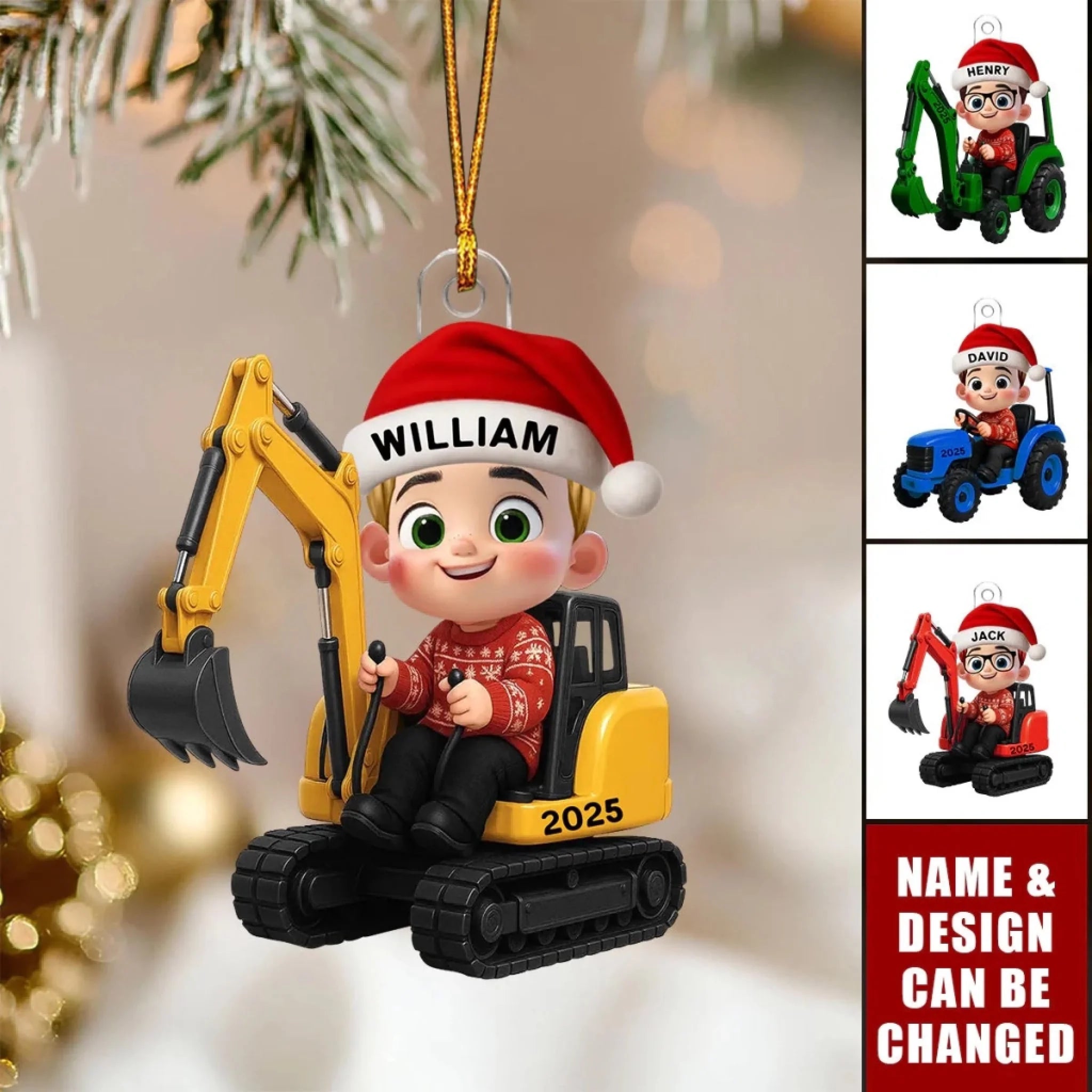 3D Effect Little Boy Kid With Construction Vehicle Excavator Backhoe T ...