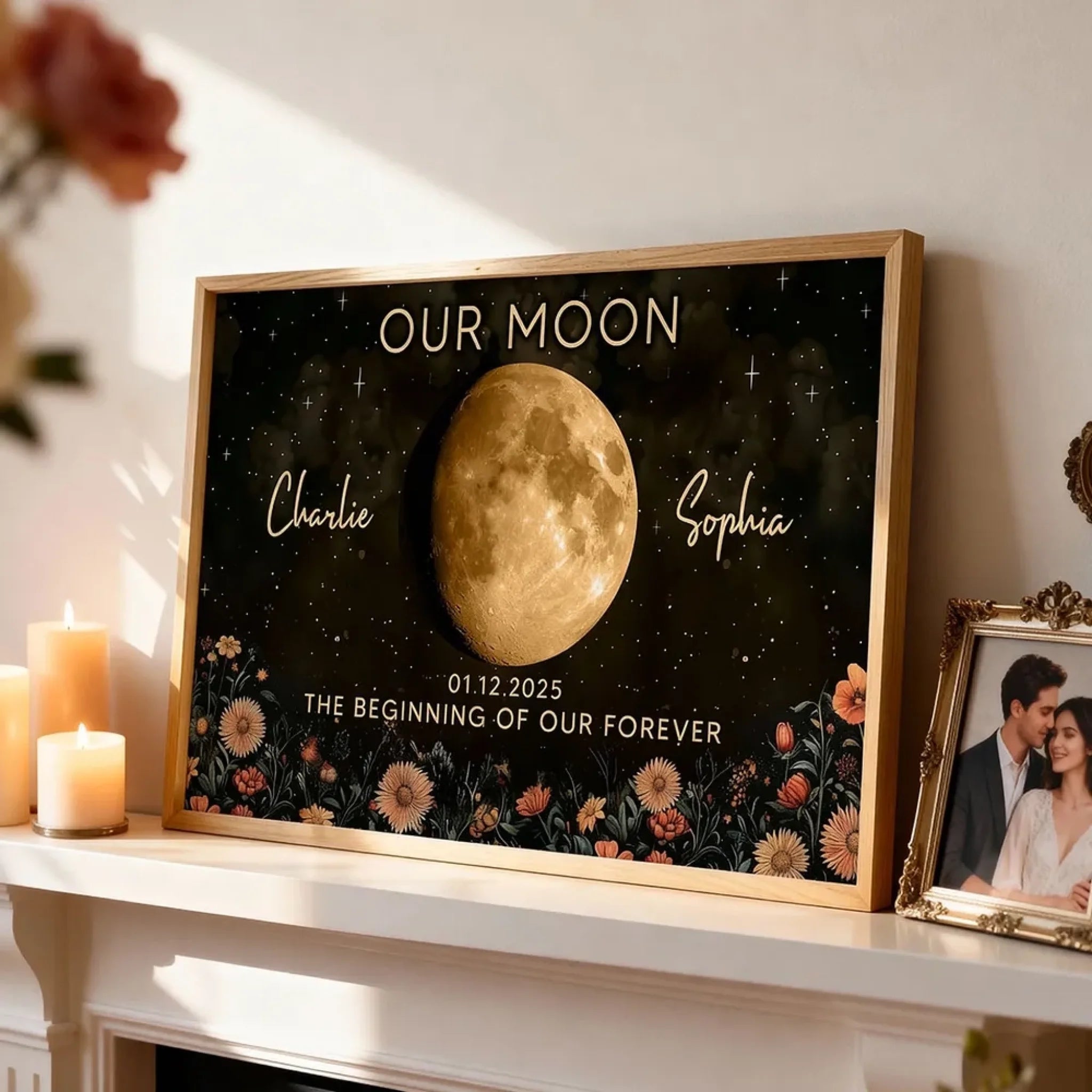 Night Sky Love Story Couple Custom Moon Phase Anniversary Date - Perso ...