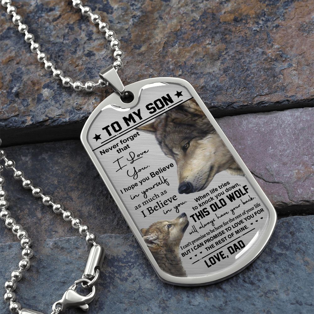 Son This Old Wolf, Dog Tag Necklace, Gift For Son From Dad, Christmas ...