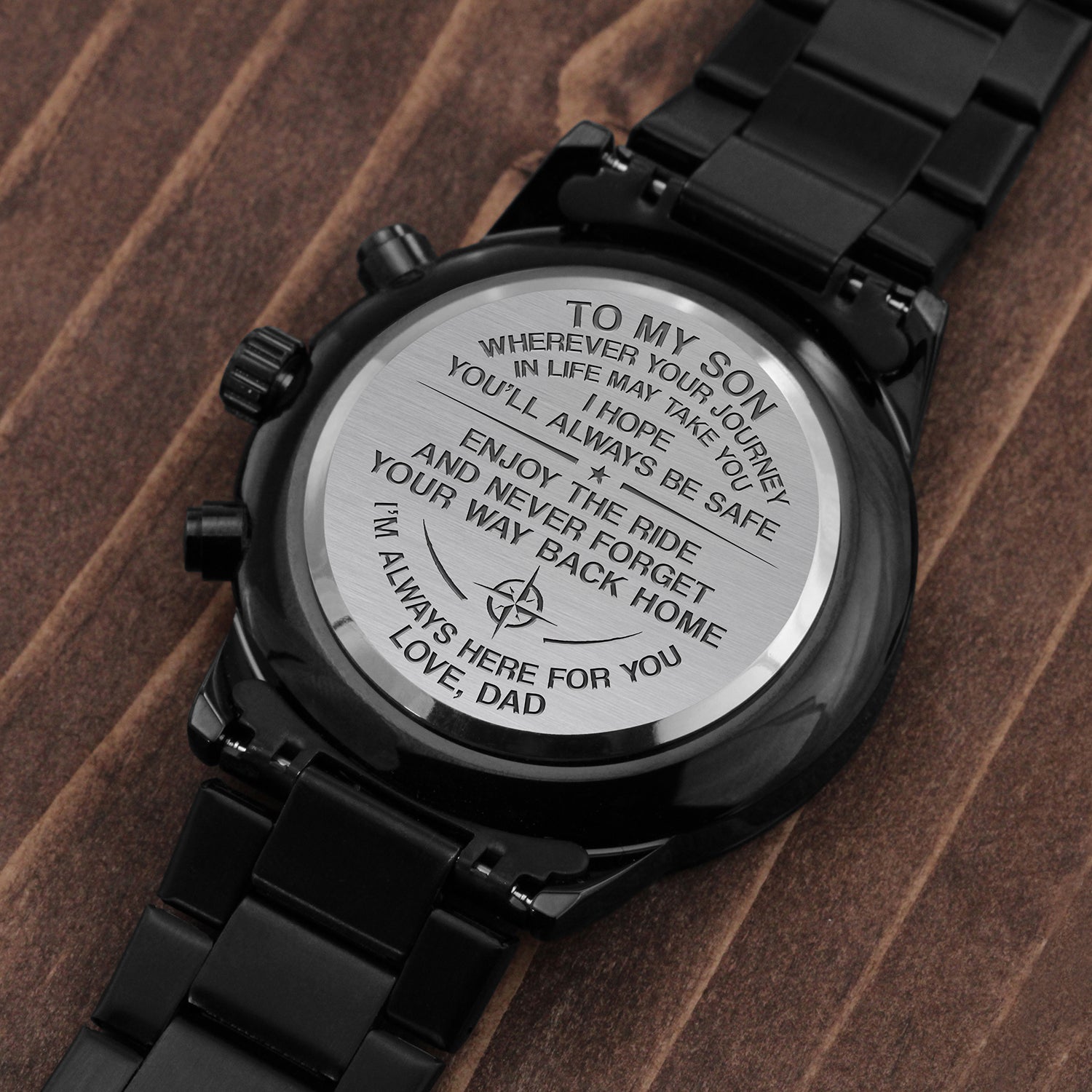 Son Journey In Life, Engraved Black Chronograph Watch, Gift for Son fr ...